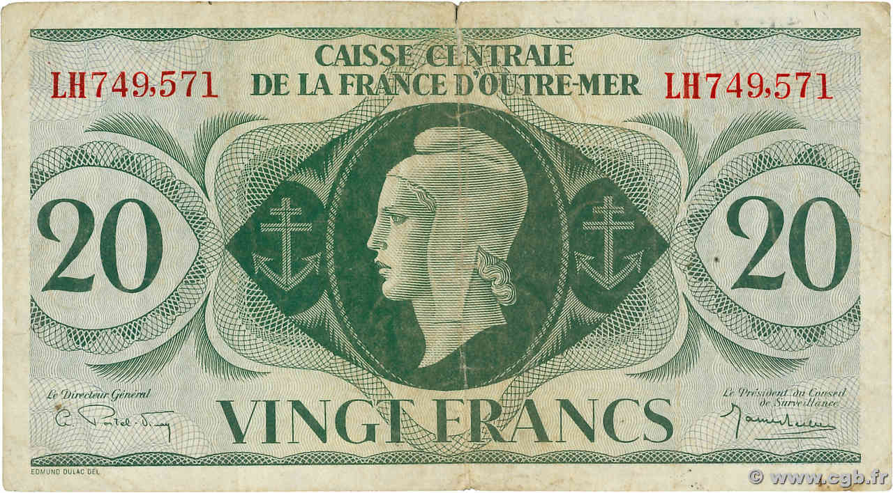 20 Francs Marianne CCFOM FRENCH EQUATORIAL AFRICA 1944 A.126b 502947 ...