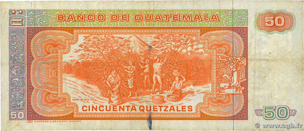 50 Quetzales GUATEMALA 1987 P.070 503751 Billets