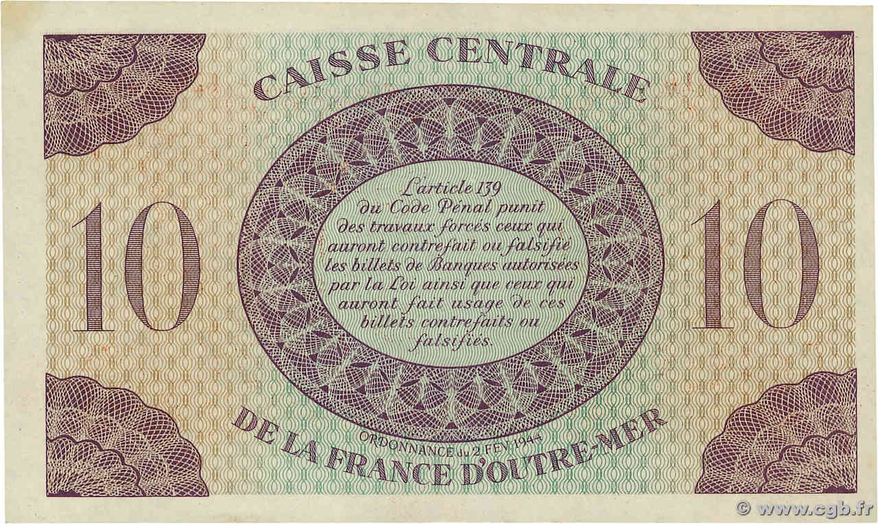 10 Francs GUADELOUPE 1944 P.27a 504033 Billets