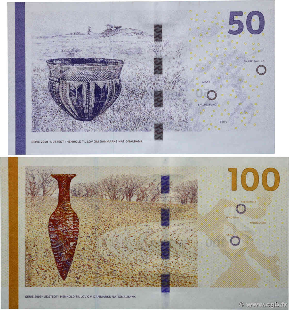 50 et 100 Kroner Lot DANEMARK 2009 P.065c et P.066b 504321 Billets