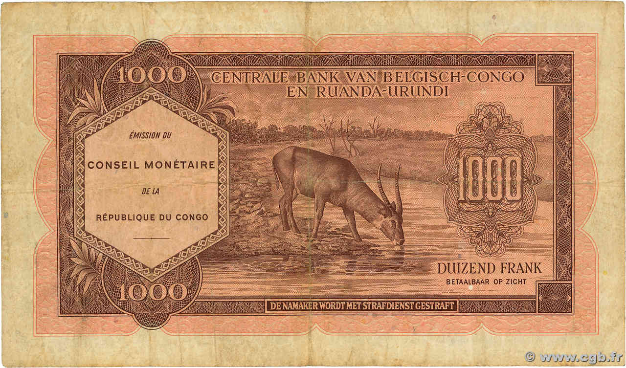 1000 Francs RÉPUBLIQUE DÉMOCRATIQUE DU CONGO 1962 P.002a 505023 Billets