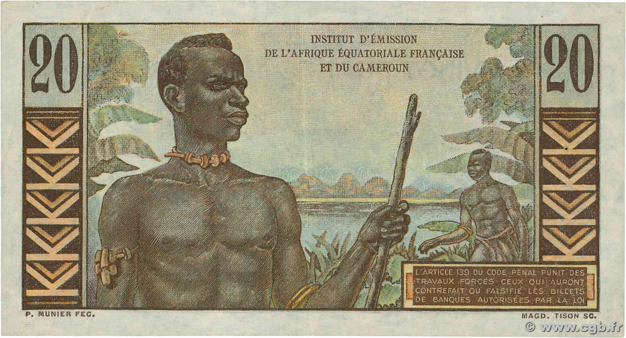 20 Francs Émile Gentil IE FRENCH EQUATORIAL AFRICA 1957 A.139a 506329 ...