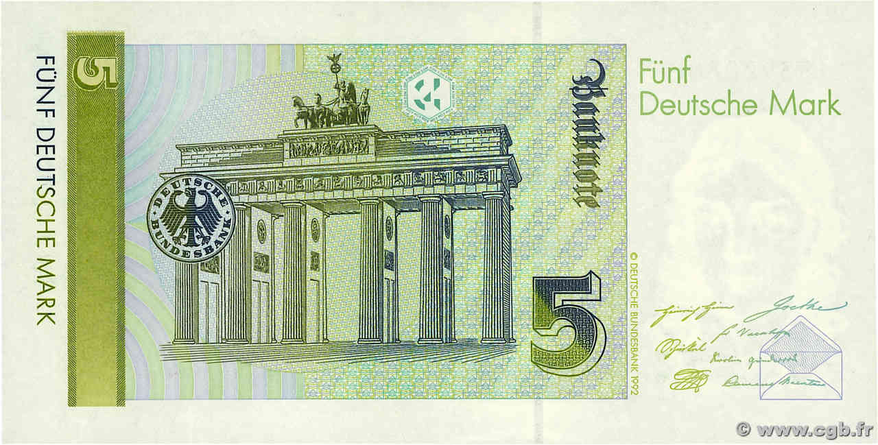 5 Deutsche Mark GERMAN FEDERAL REPUBLIC 1991 P.37 506338 Banknotes