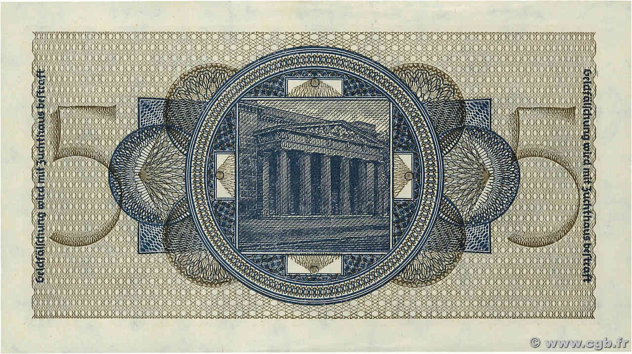 5 Reichsmark ALLEMAGNE 1940 P.R138a 507006 Billets
