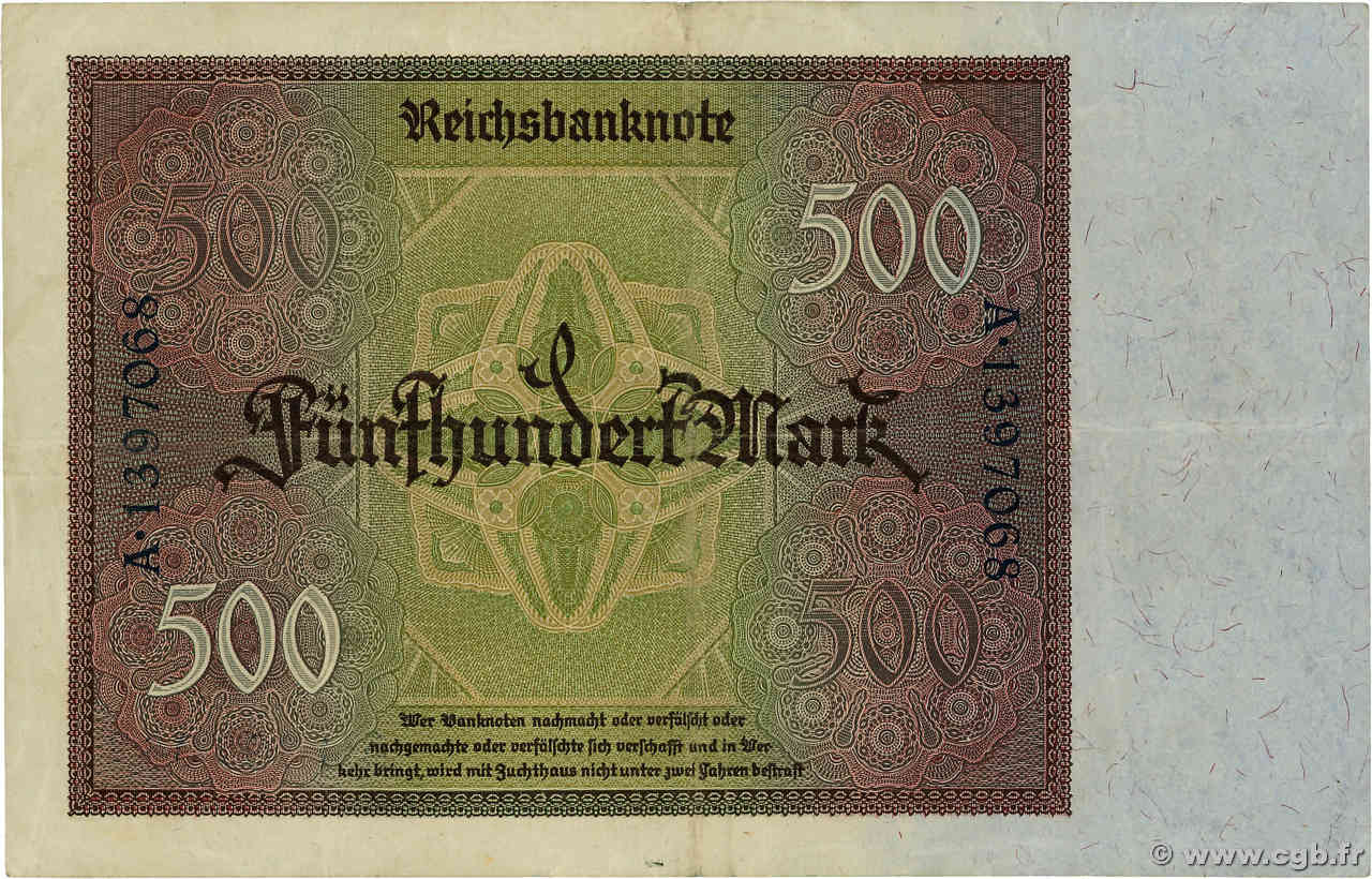 500 Mark GERMANY 1922 P.073 507012 Banknotes
