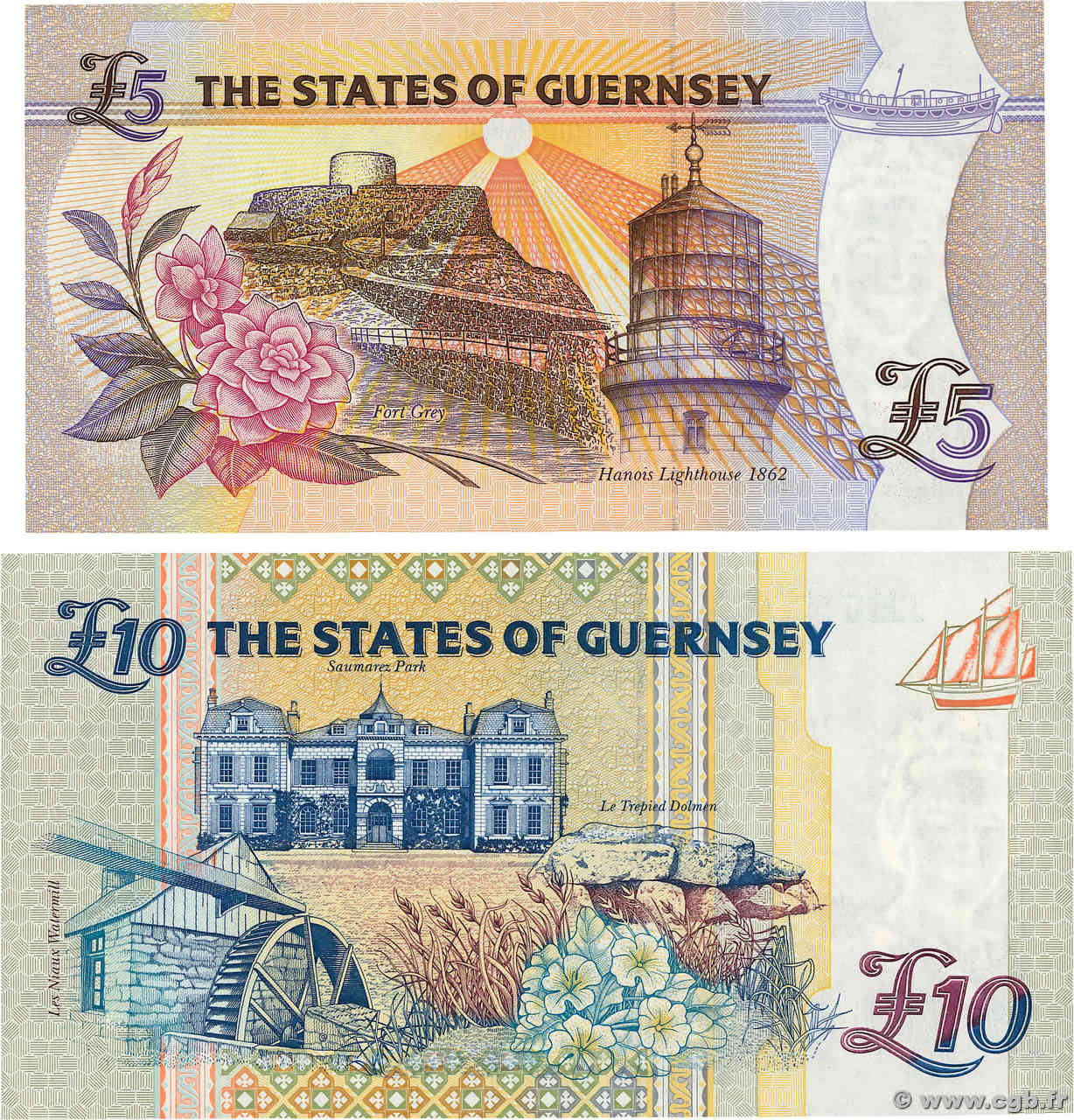 5 et 10 Pounds Lot GUERNESEY 2008 P.56b et P.57b 507417 Billets