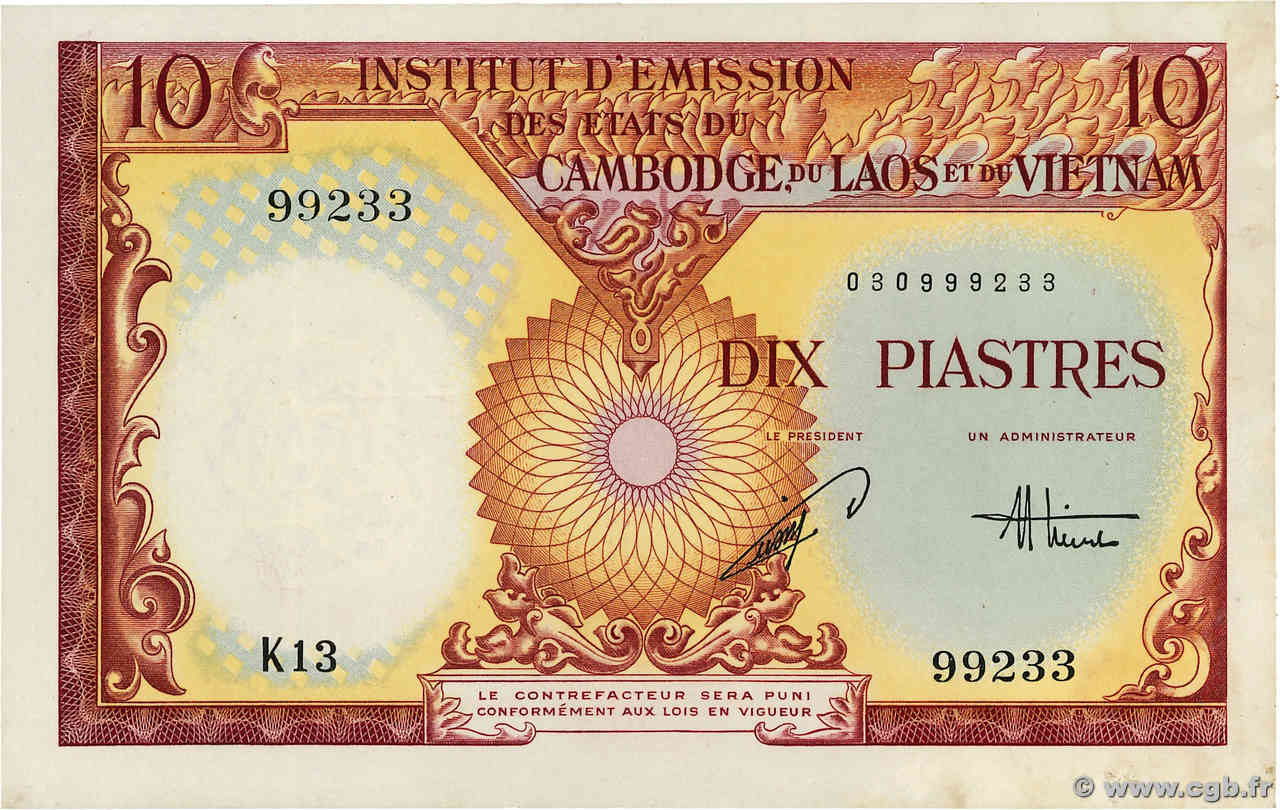 10 Piastres - 10 Dong FRENCH INDOCHINA 1953 P.107 508985 Banknotes