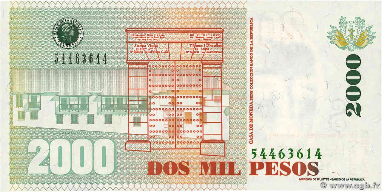 2000 Pesos COLOMBIE 2000 P.451a 509167 Billets