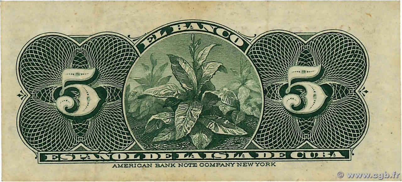 5 Centavos CUBA 1896 P.045a 509397 Банкноты