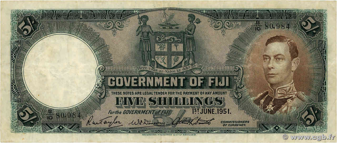 5 Shillings FIJI 1951 P.037k 509870 Banknotes