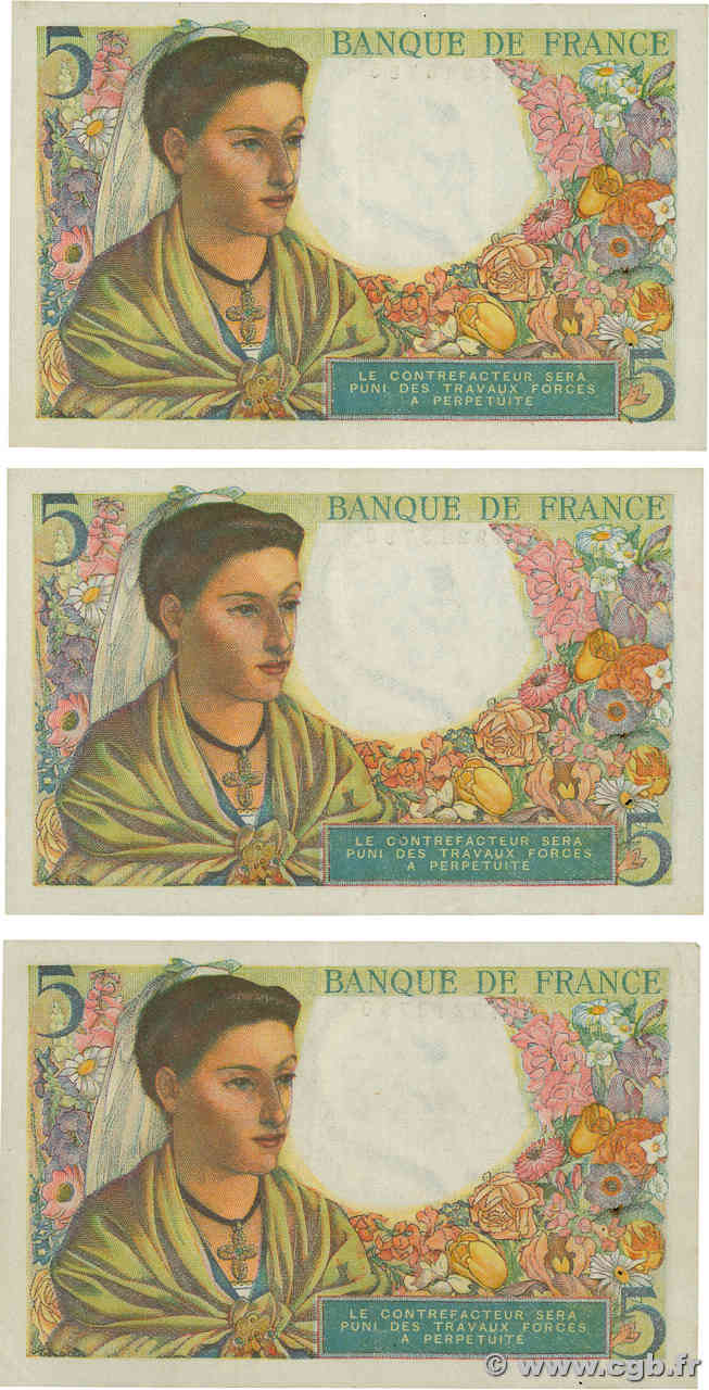 5 Francs BERGER Lot FRANCE 1943 F.05.04 510486 Billets