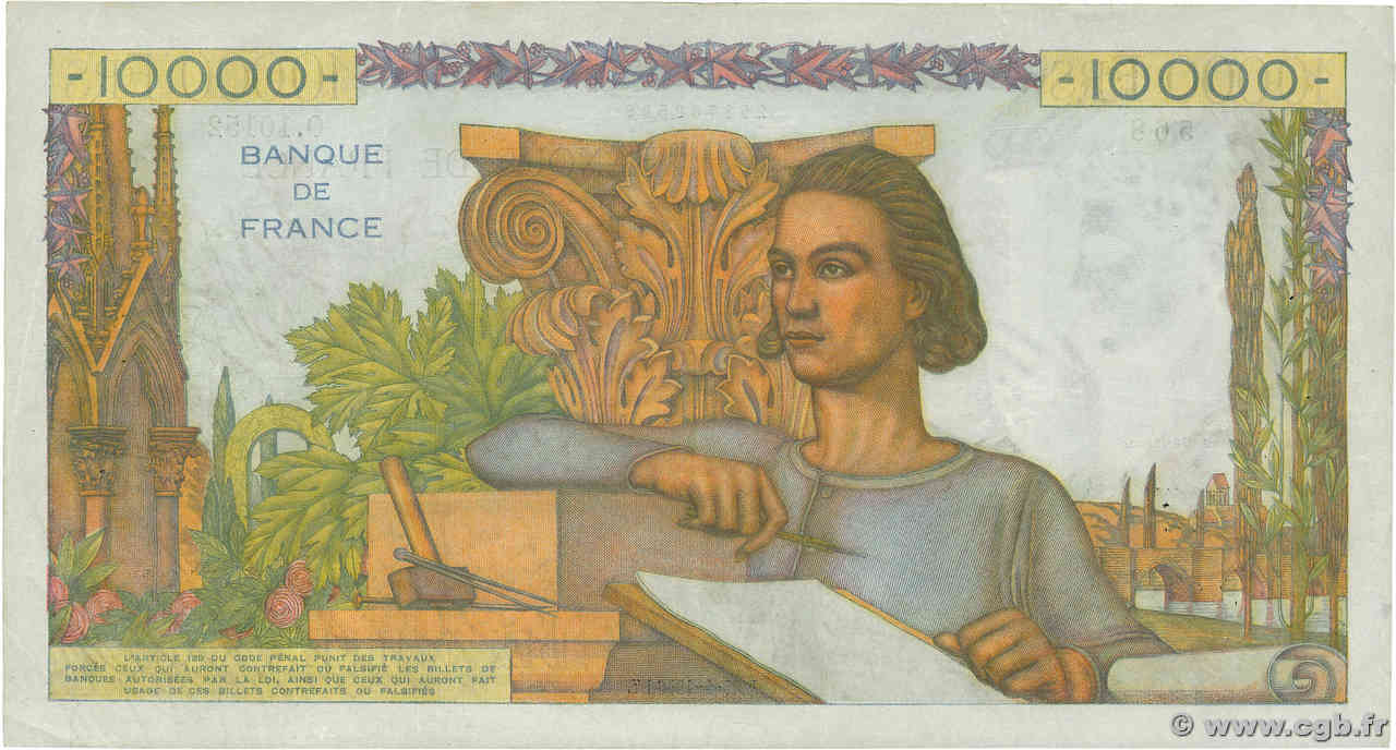 10000 Francs GÉNIE FRANÇAIS FRANCE 1956 F.50.78 512136 Billets