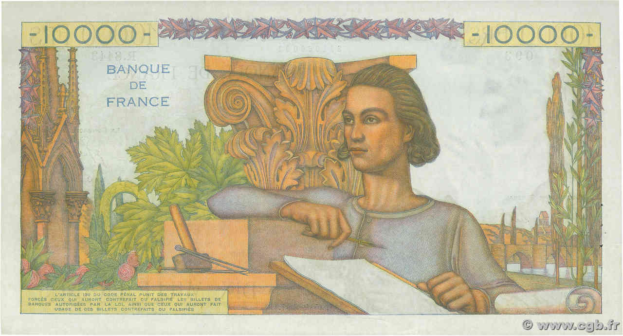 10000 Francs GÉNIE FRANÇAIS FRANCE 1955 F.50.74 512181 Billets