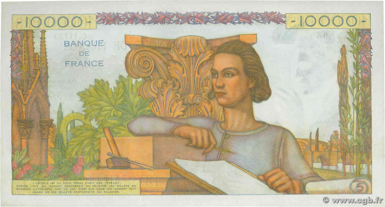 10000 Francs GÉNIE FRANÇAIS FRANCE 1956 F.50.80 512246 Billets