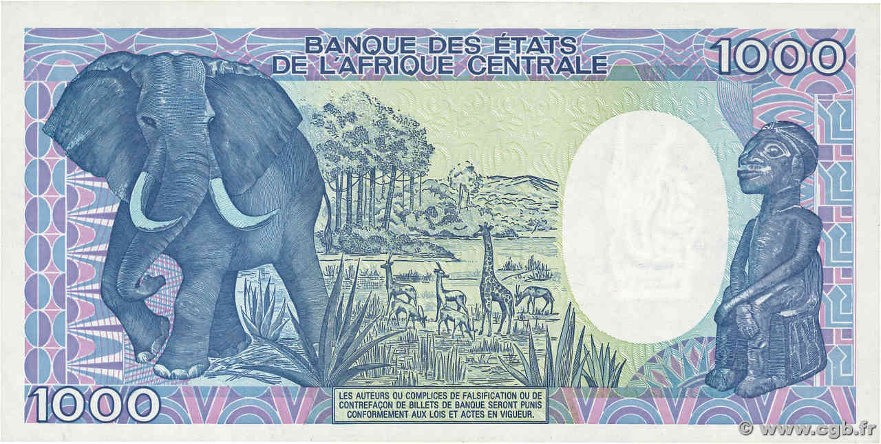1000 Francs type 1985 modifié CAMEROUN 1989 A.164d 512276 Billets