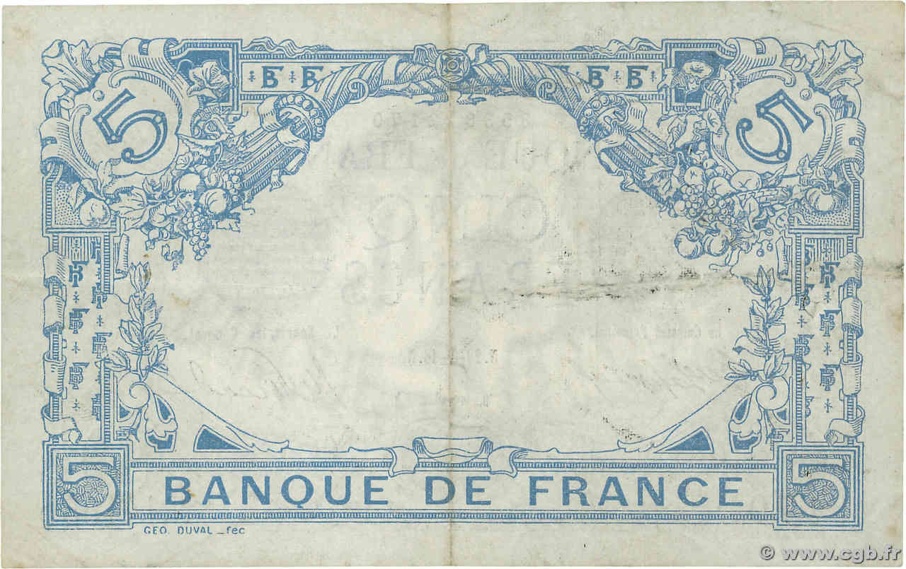 5 Francs BLEU FRANCE 1916 F.02.43 512277 Banknotes