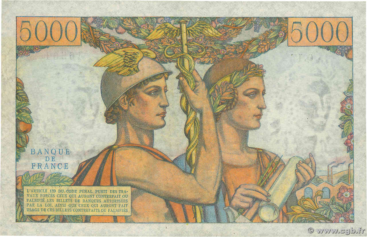 5000 Francs TERRE ET MER FRANCE 1949 F.48.01 512405 Billets