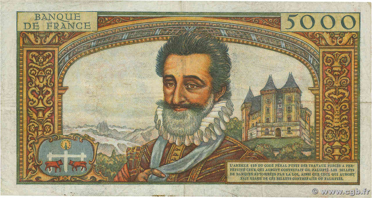 50 NF sur 5000 Francs HENRI IV FRANCE 1958 F.54.01 512418 Banknotes