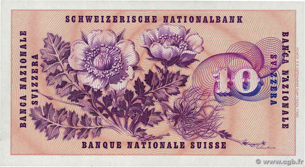 10 Francs SWITZERLAND 1963 P.45h 512971 Banknotes