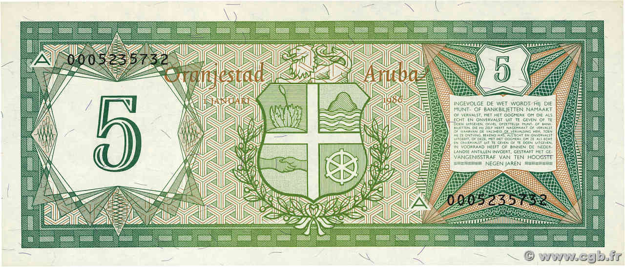 5 Florin ARUBA 1986 P.01 513042 Billets