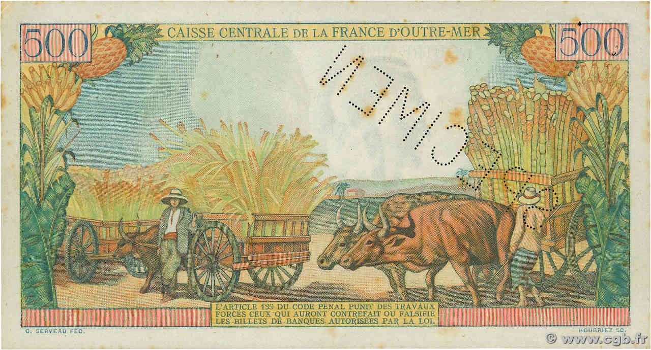 500 Francs Pointe à Pitre Spécimen FRENCH EQUATORIAL AFRICA 1946 P.25s ...