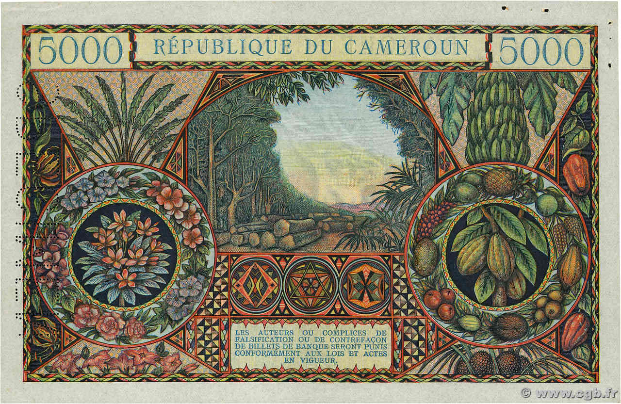5000 Francs Spécimen CAMEROON 1961 P.08s 513204 Banknotes