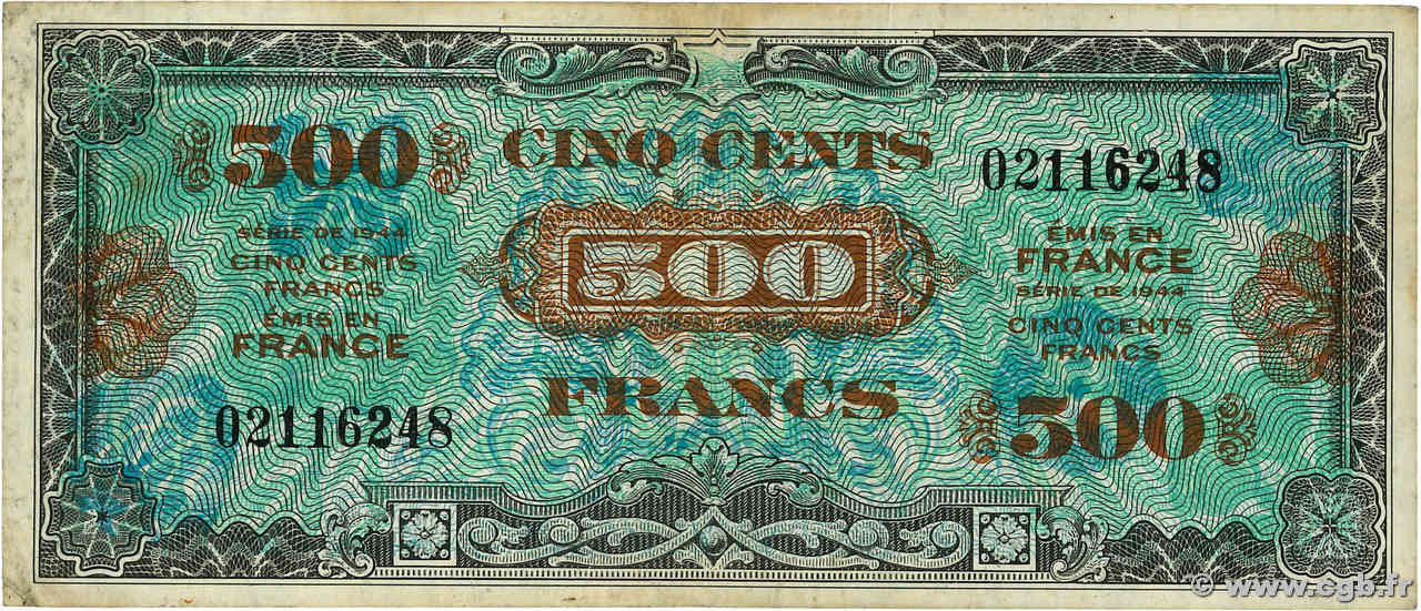 500 Francs DRAPEAU FRANCE 1944 VF.21.01 513391 Billets