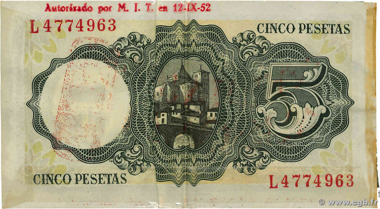 5 Pesetas Publicitaire SPAIN 1951 P.140a 513444 Banknotes