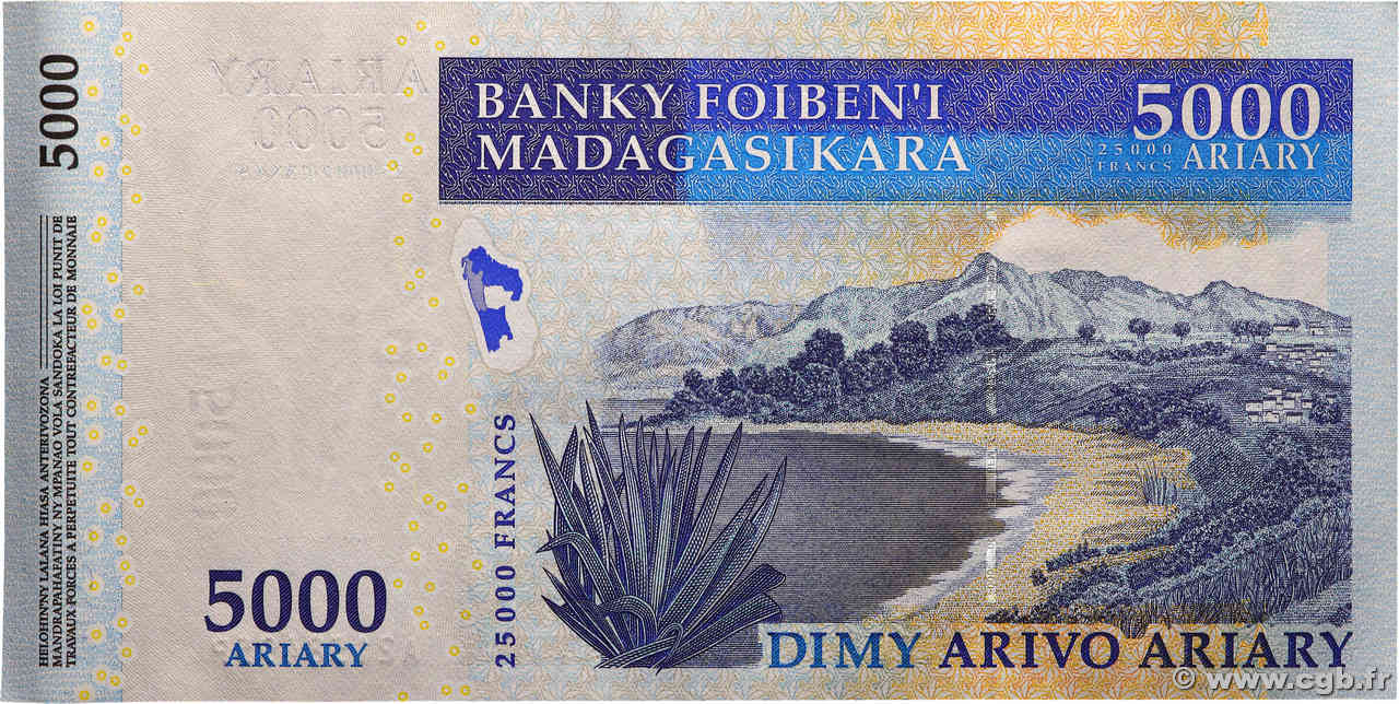 5000 Ariary MADAGASCAR 2009 P.091a 514226 Banknotes