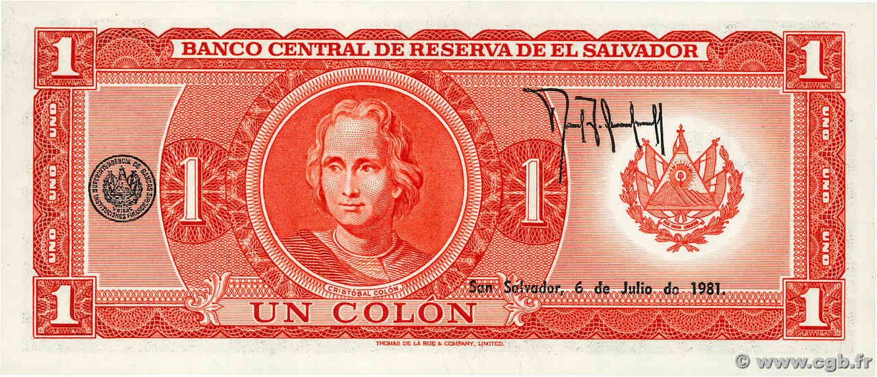 1 Colon SALVADOR 1978 P.125a 515166 Billets