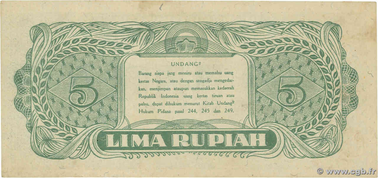 5 Rupiah INDONESIA 1947 P.021 515245 Banknotes