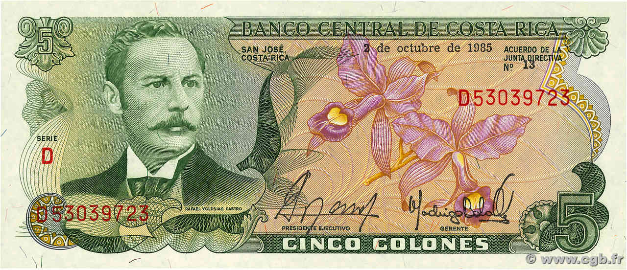 5 Colones COSTA RICA 1985 P.236d 515675 Billets