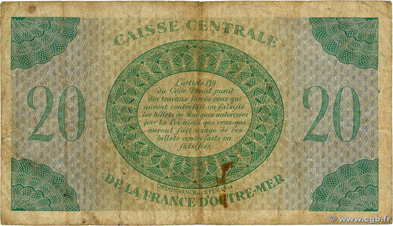 20 Francs Marianne CCFOM FRENCH EQUATORIAL AFRICA 1944 A.126b 518684 ...