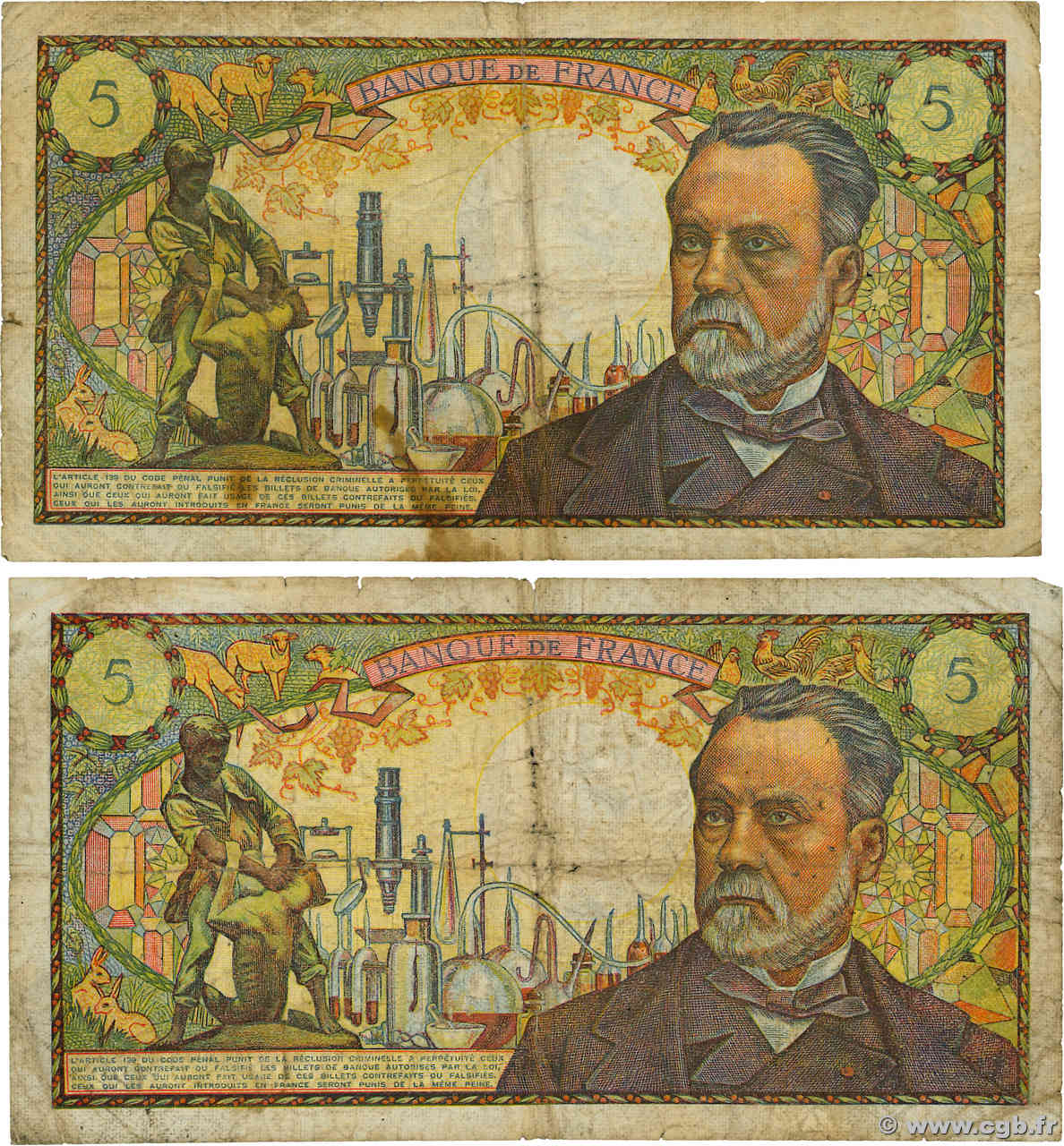 5 Francs PASTEUR Lot FRANCE 1970 F.61.12 519322 Billets