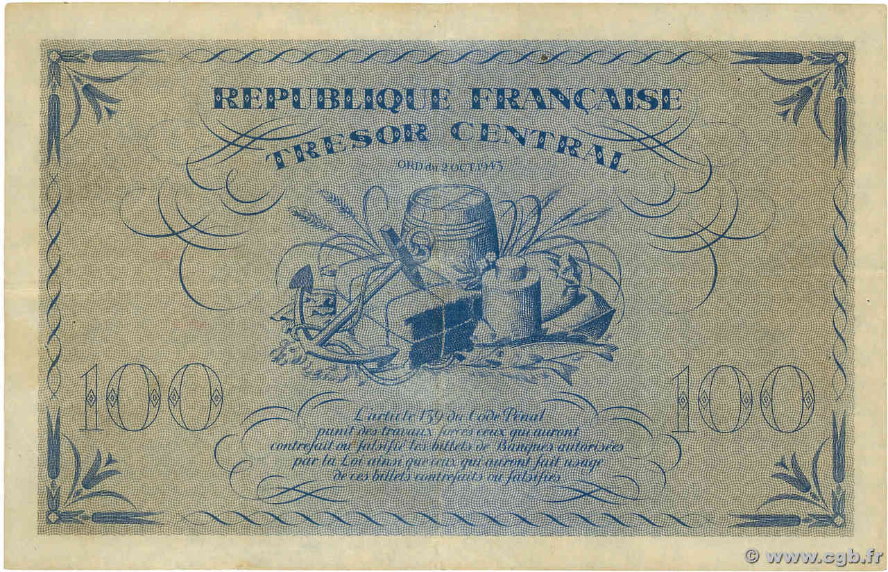 100 Francs MARIANNE FRANCE 1943 VF.06.01d 519456 Banknotes