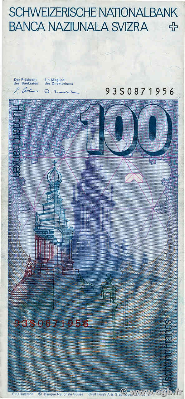 100 Francs SUISSE 1993 P.57m 519862 Billets