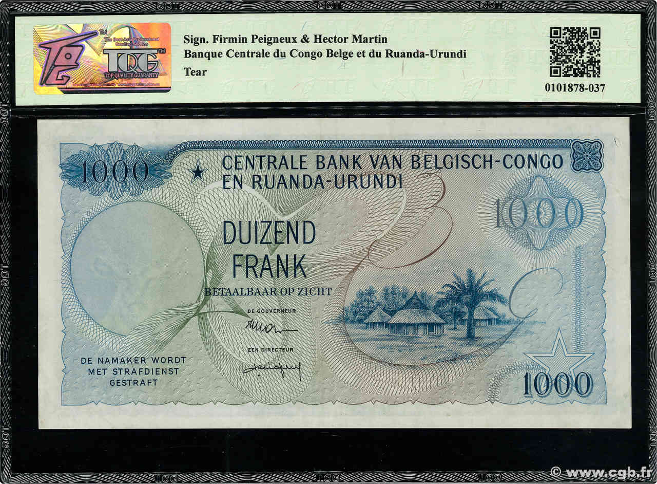 1000 Francs BELGIAN CONGO 1958 P.35 520041 Banknotes