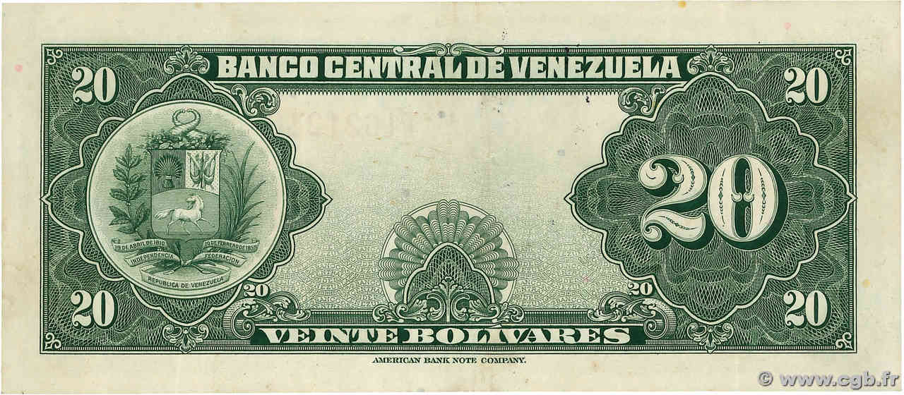 20 Bolivares VENEZUELA 1959 P.032c 520209 Banknotes