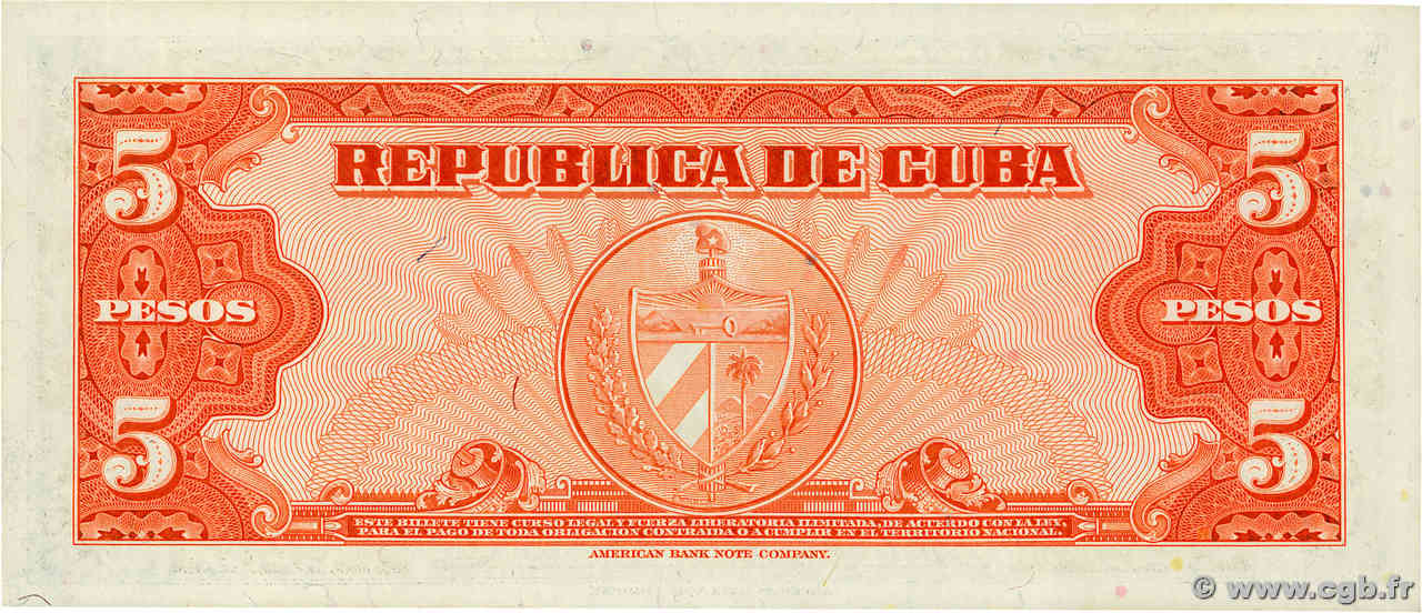 5 Pesos Petit numéro CUBA 1950 P.078b 521190 Billets