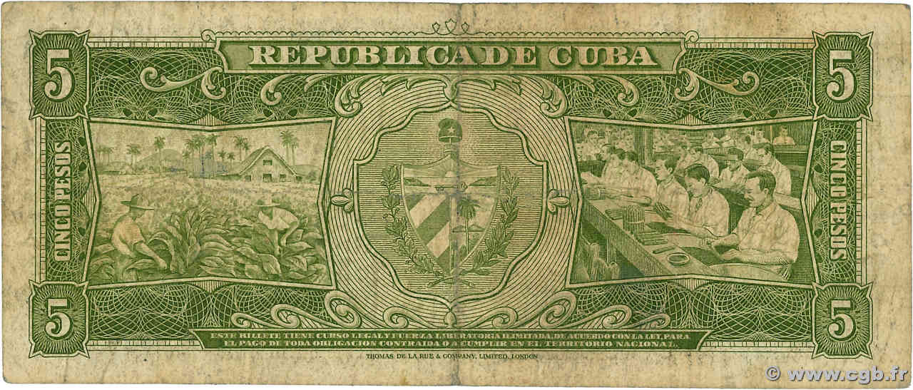 5 Pesos CUBA 1958 P.091a 521220 Banknotes
