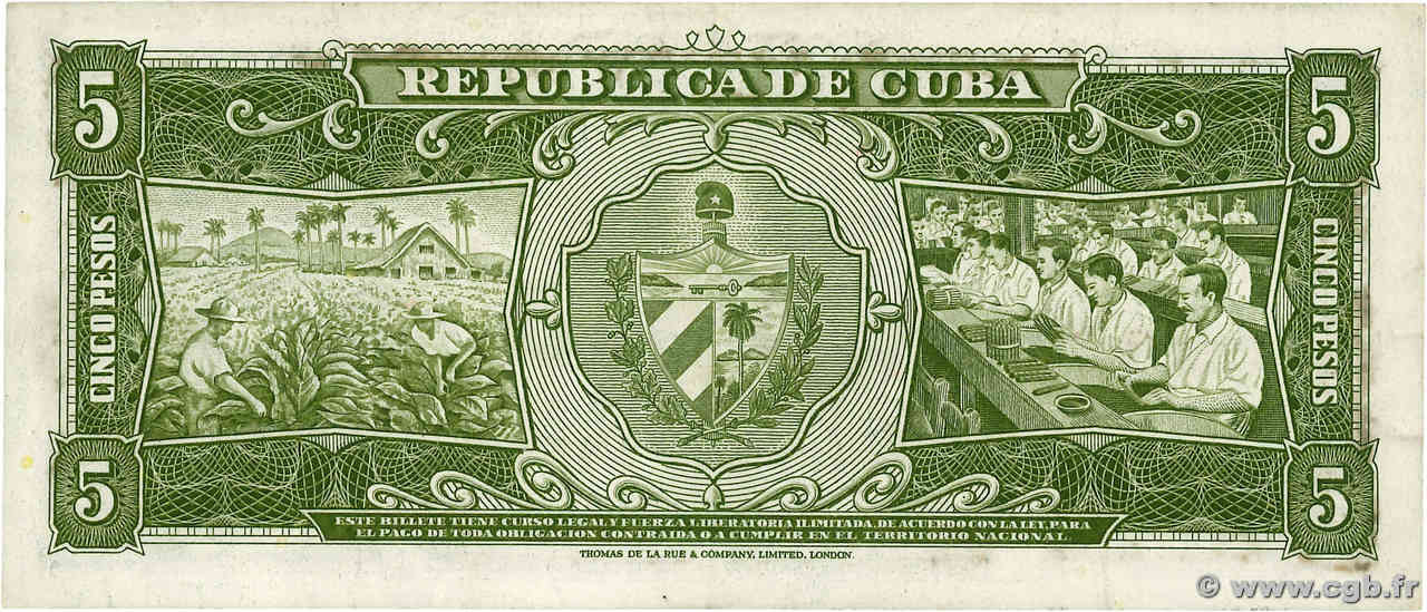 5 Pesos CUBA 1958 P.091a 521222 Banknotes