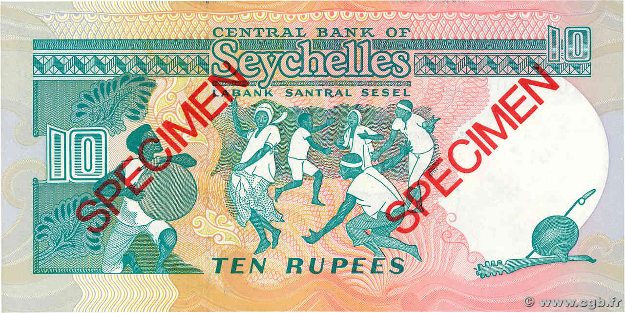 10 Rupees Spécimen SEYCHELLES 1989 P.32s 523191 Banknotes