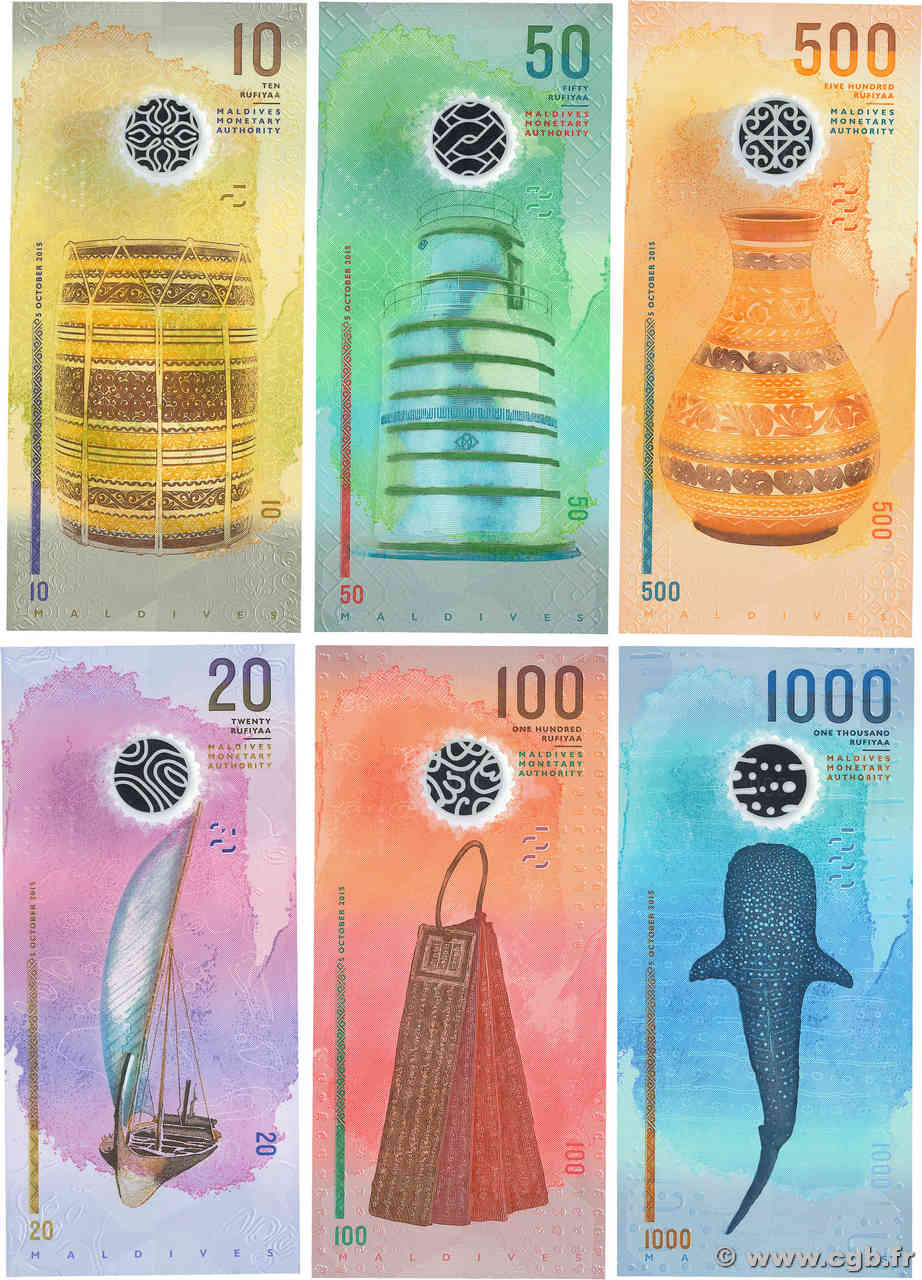 10 au 1000 Rufiyaa Lot MALDIVE ISLANDS 2015 P.26 au P.31 523757 Banknotes