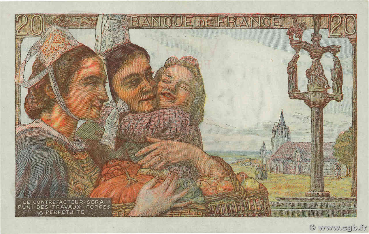20 Francs PÊCHEUR FRANCE 1949 F.13.14 524094 Banknotes