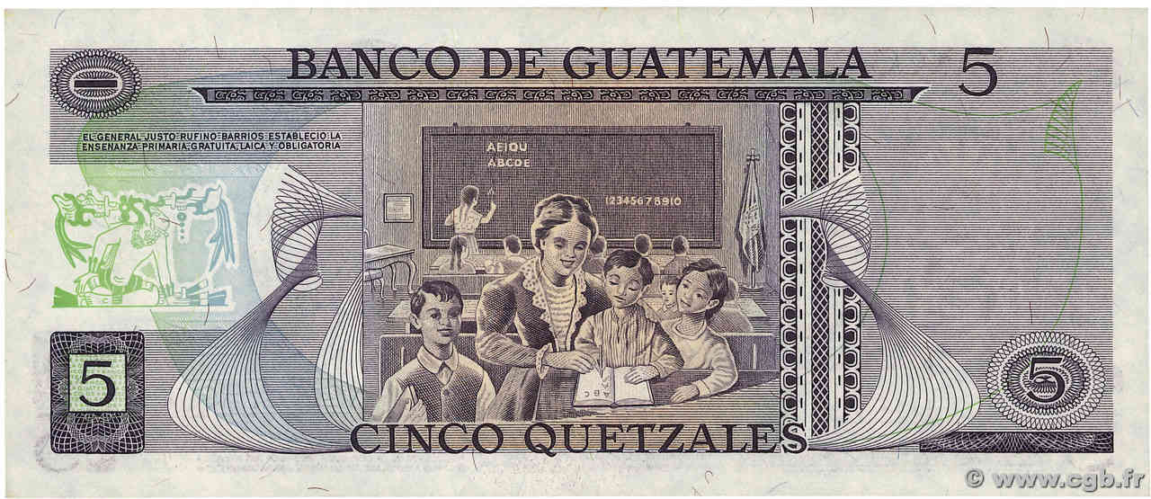 5 Quetzales GUATEMALA 1980 P.060c 524266 Banknotes