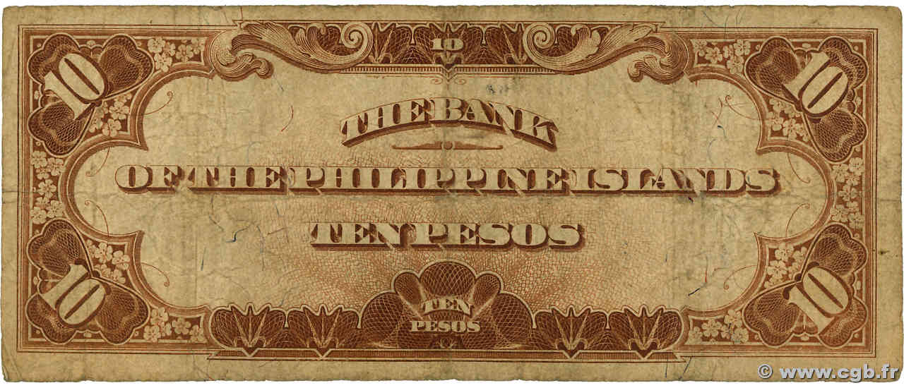 10 Pesos PHILIPPINES 1912 P.008b 524481 Banknotes