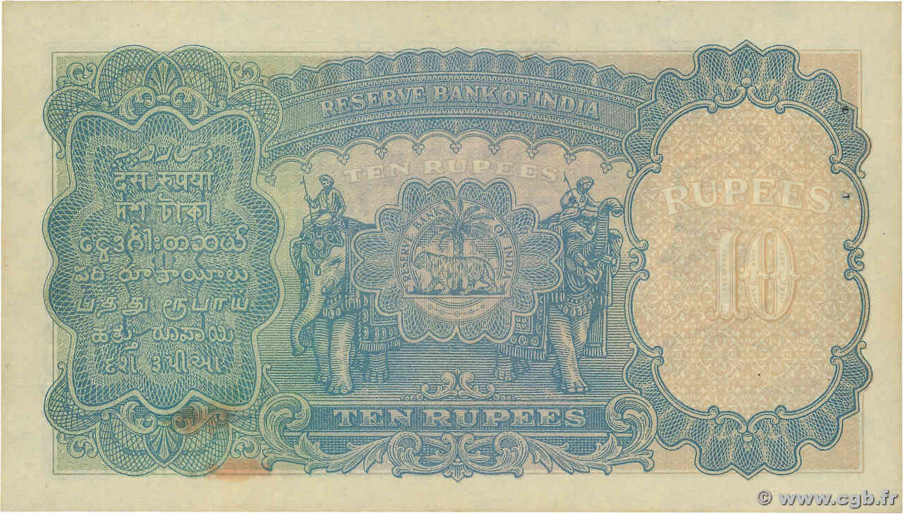 10 Rupees Numéro spécial INDE 1937 P.019a 524955 Billets