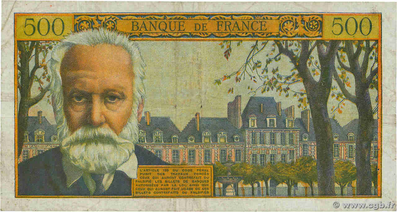 5 NF sur 500 Francs Victor HUGO FRANCE 1959 F.52.02 526246 Banknotes