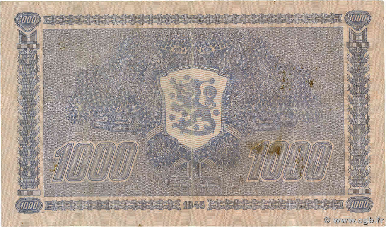 1000 Markkaa FINLAND 1945 P.082a 526827 Banknotes