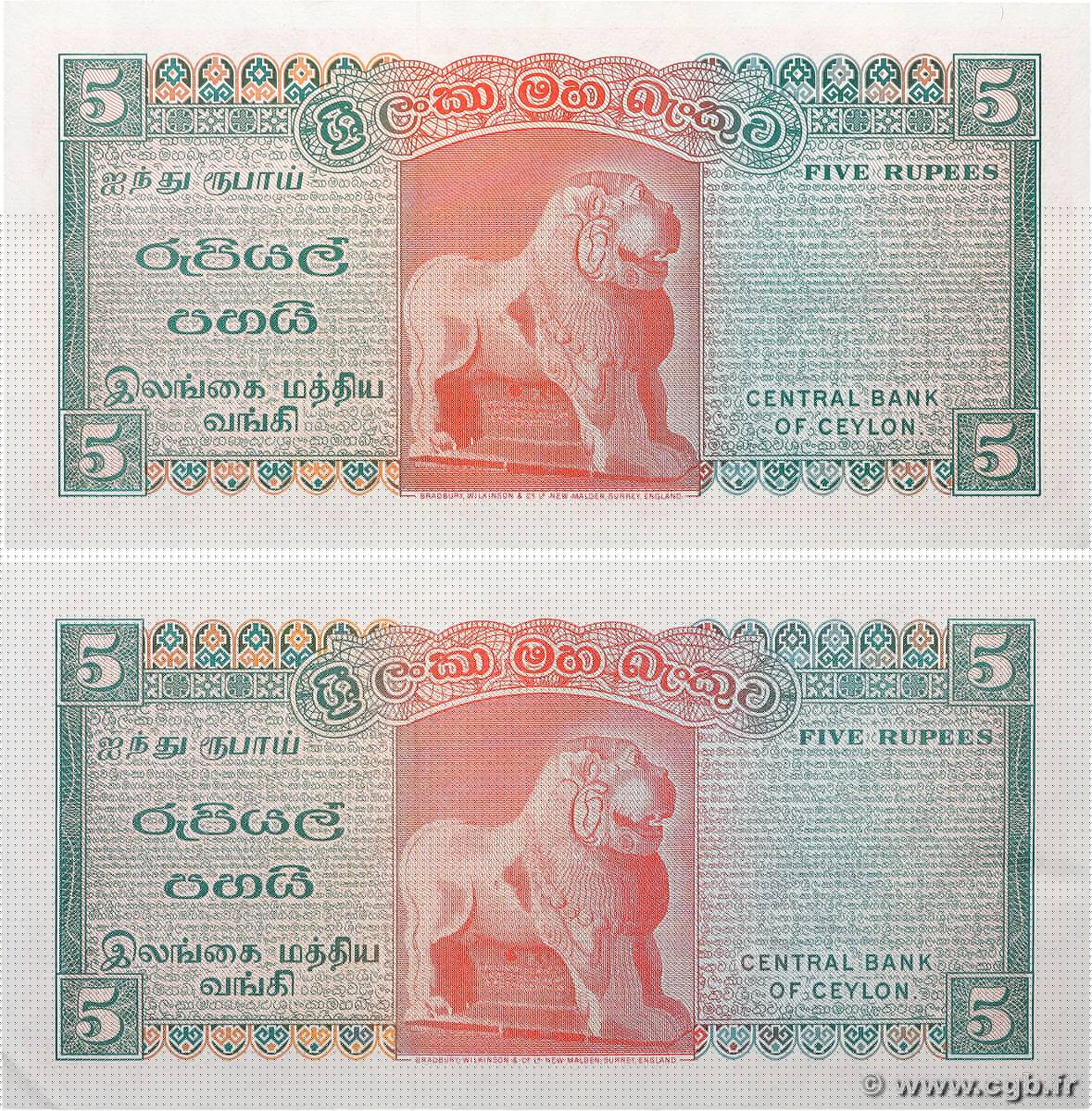 5 Rupees Lot CEYLAN 1974 P.73Aa 530168 Billets